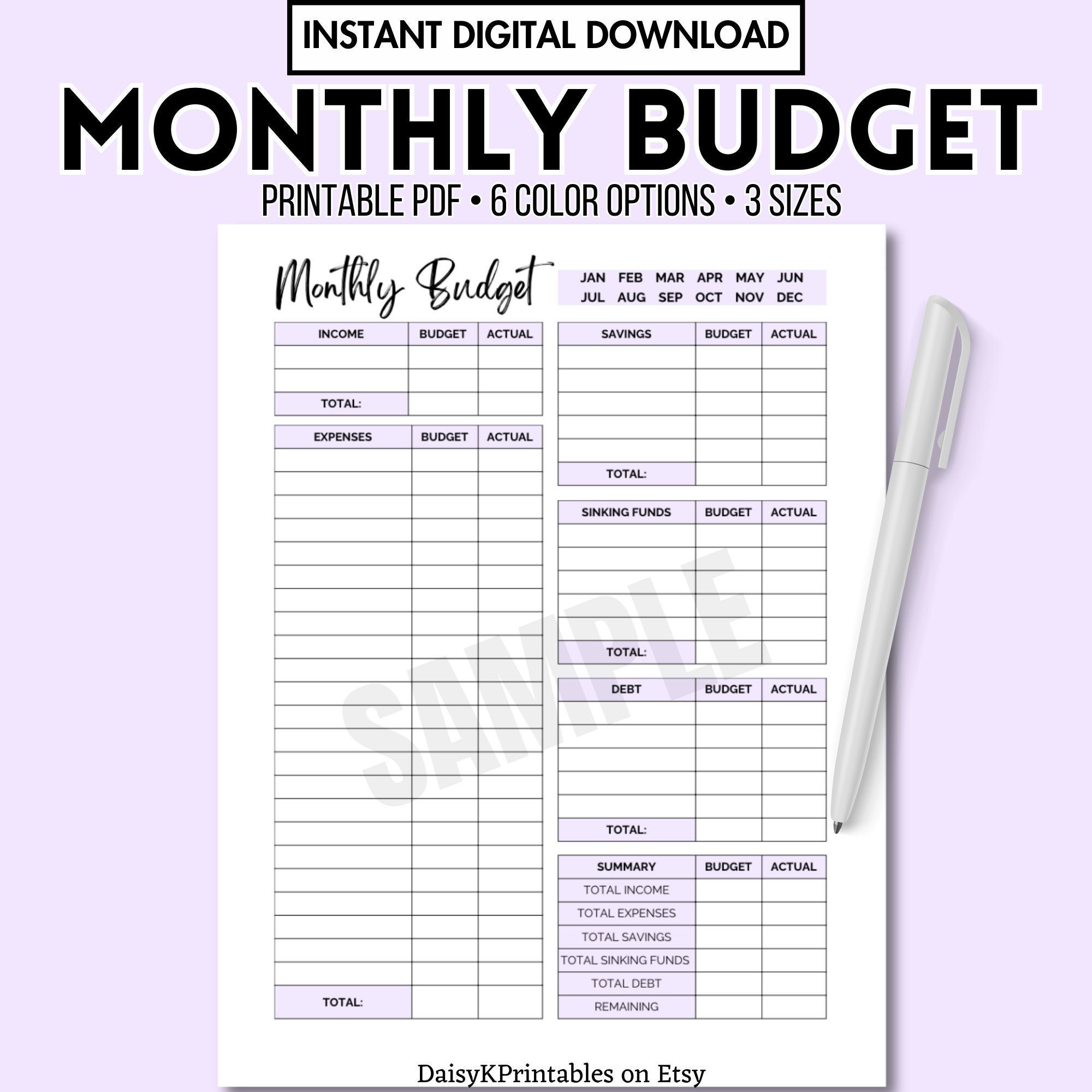 Monthly Budget Printable PDF Digital Download, Budget Planner, Paycheck ...