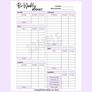 Bi-weekly Budget Printable Digital Download PDF, Budget Planner, Budget ...