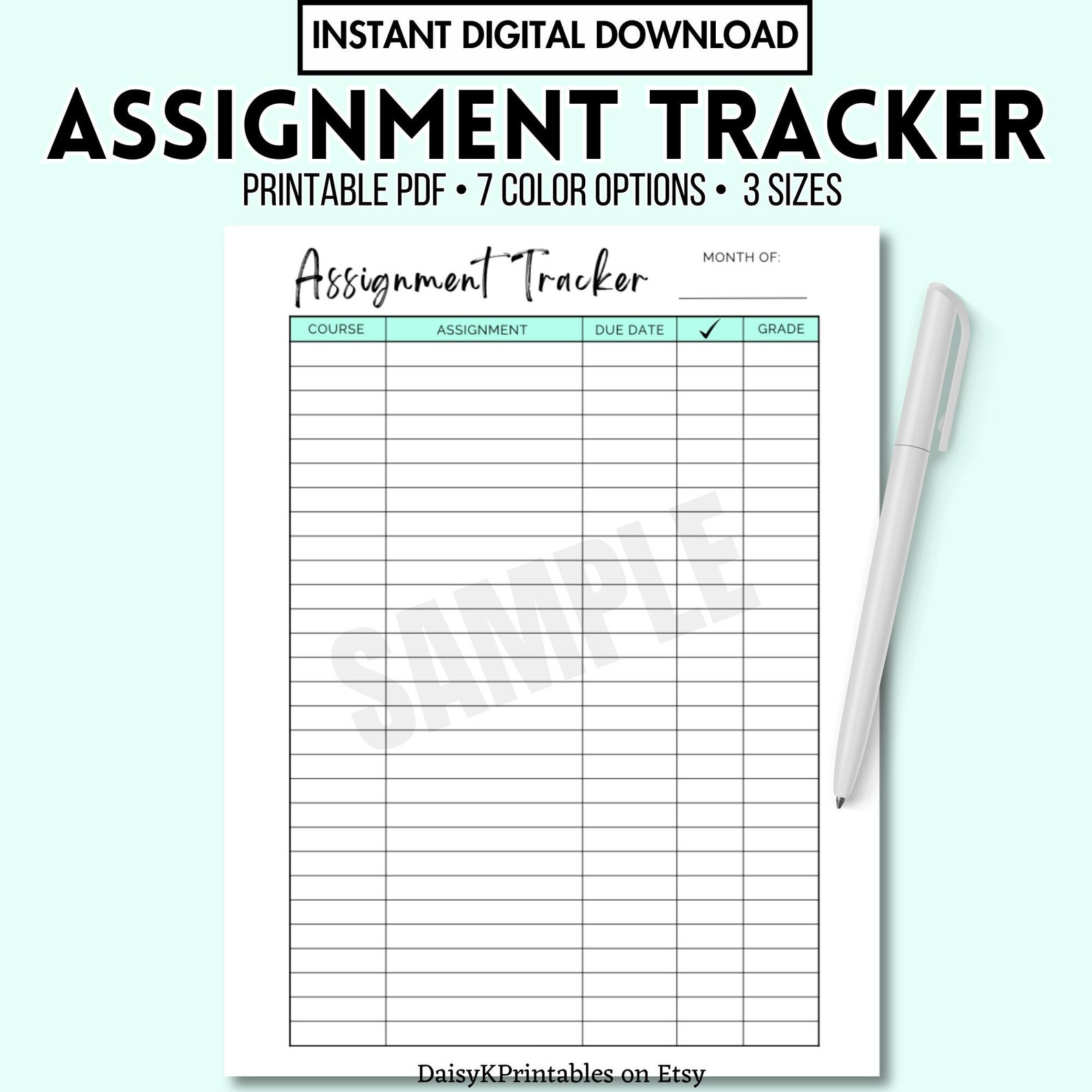 Assignment Tracker Printable Digital Download, Assignment Checklist PDF ...