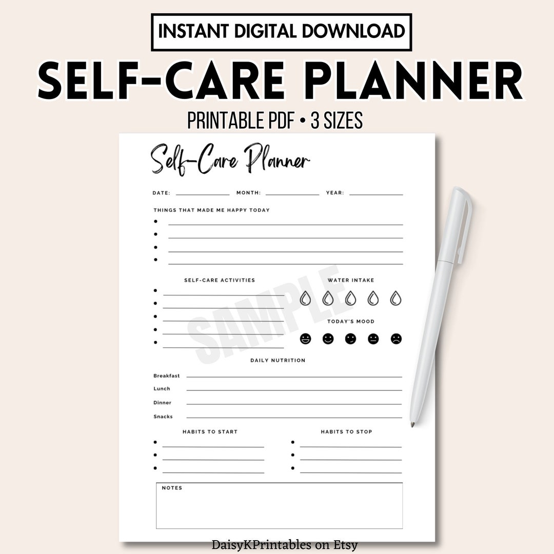 Daily Self-care Planner Digital Download PDF Printable, Self-care Log ...