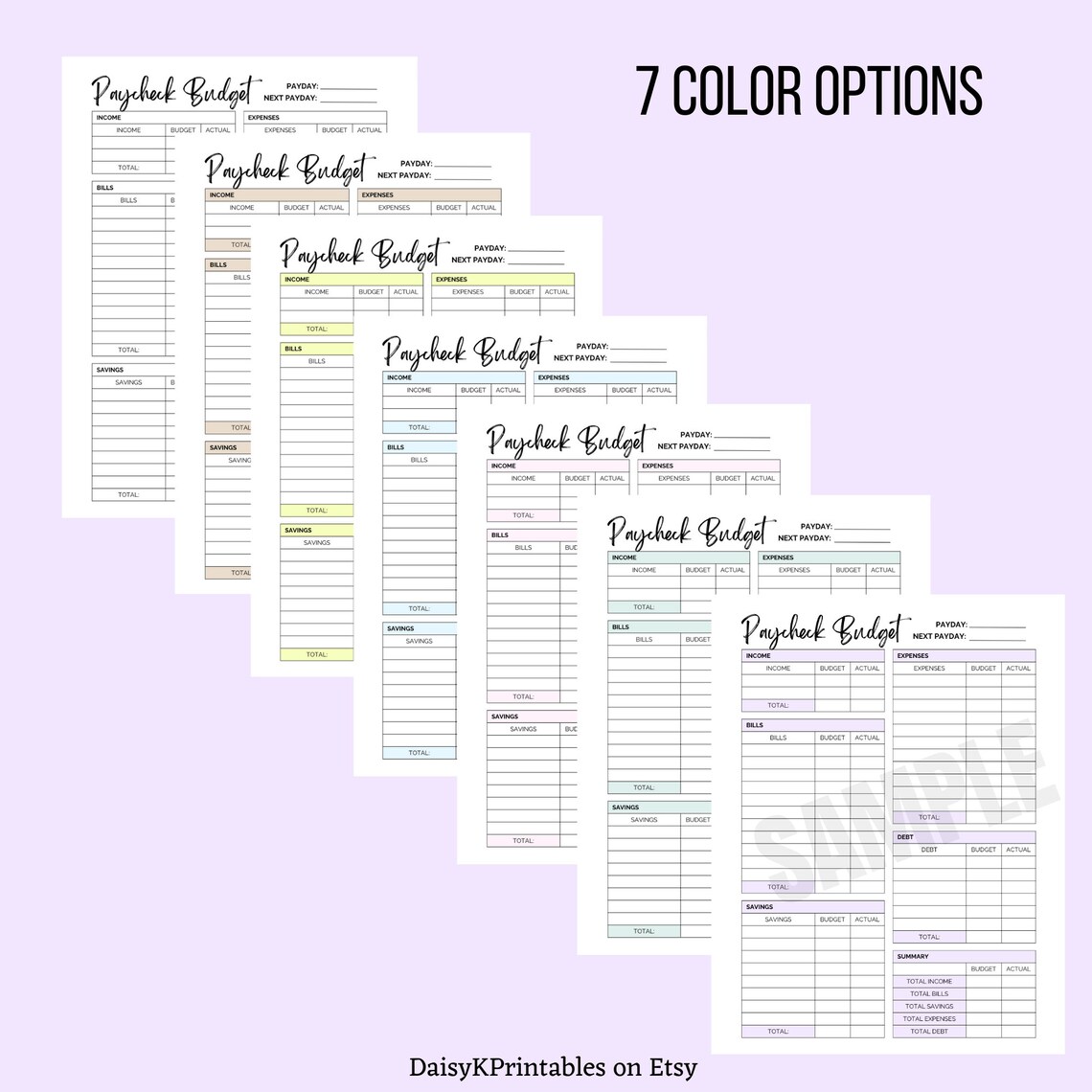Paycheck Budget Printable Digital Download PDF, Budget Planner, Budget ...