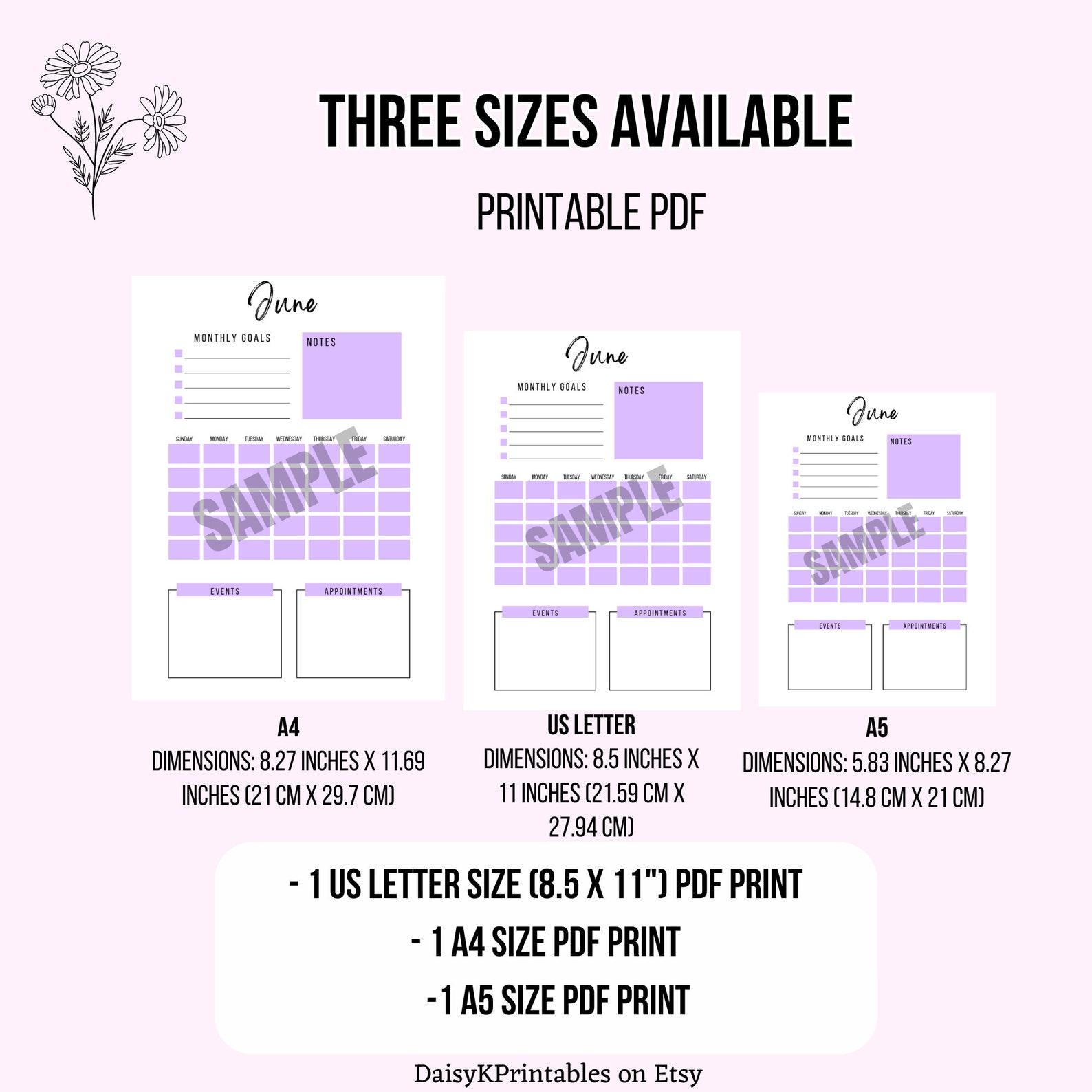 Monthly Planner Digital Download Printable PDF, Instant Download ...