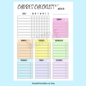 Chores Checklist, Cleaning Checklist, Digital Download Printable PDF ...