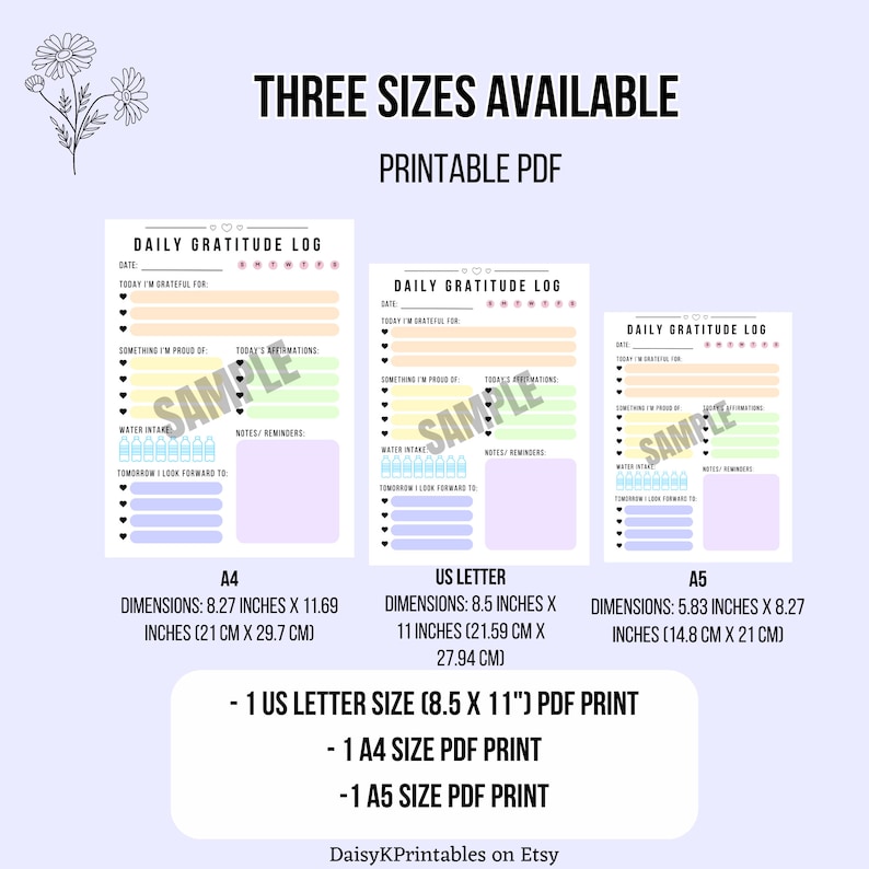 Daily Gratitude Log, Gratitude Journal Digital Download PDF ...
