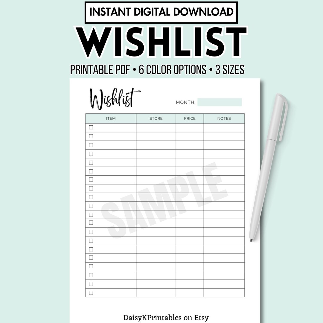 Wishlist Printable Digital Download PDF, Purchase Wishlist, Shopping ...