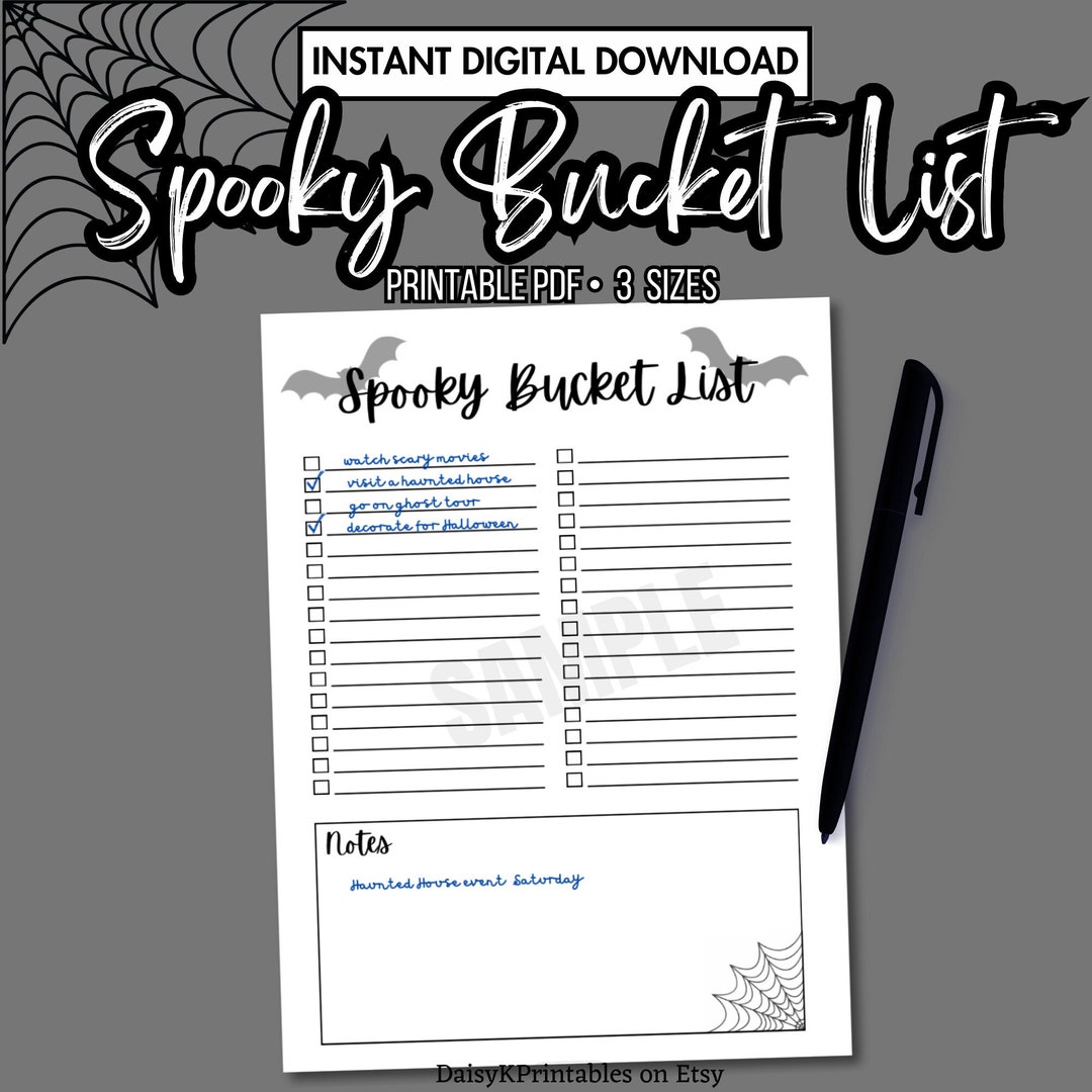 Spooky Season Bucket List, Halloween Bucket List Digital Download ...