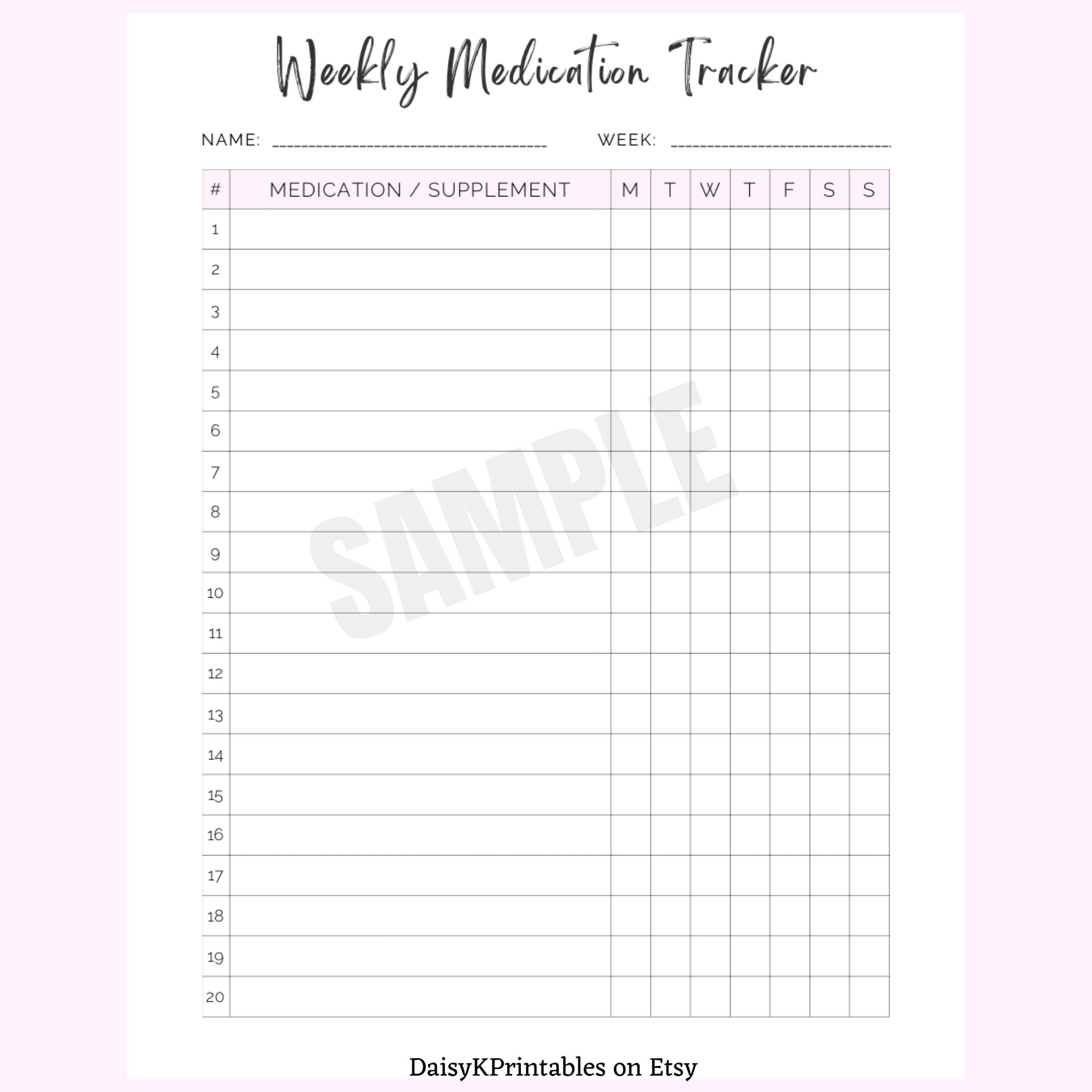 Weekly Medication Tracker Printable, Medicine Log, Medicine Intake ...
