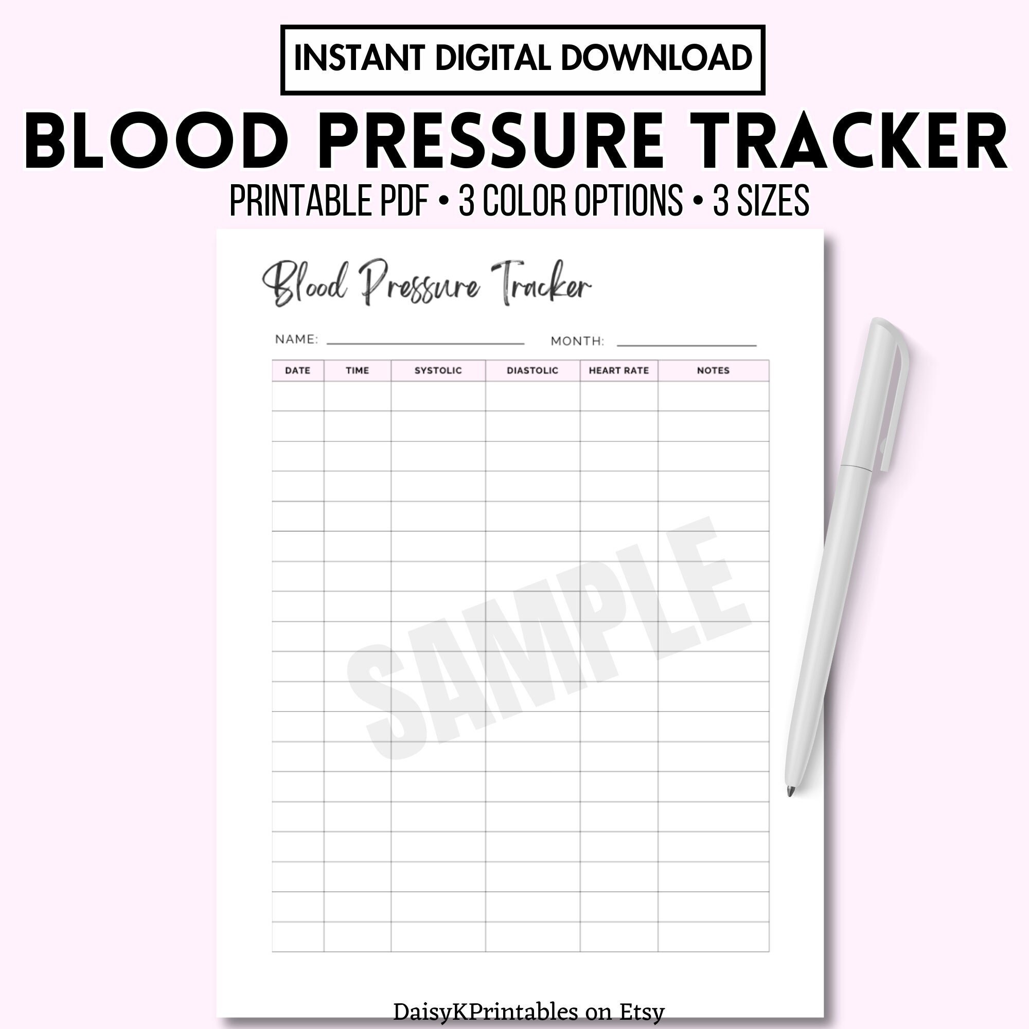 Blood Pressure Tracker Digital Download Printable PDF, Daily Blood ...