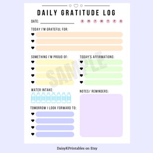 Daily Gratitude Log, Gratitude Journal Digital Download PDF ...
