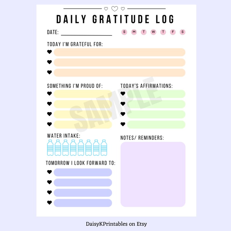 Daily Gratitude Log, Gratitude Journal Digital Download PDF ...
