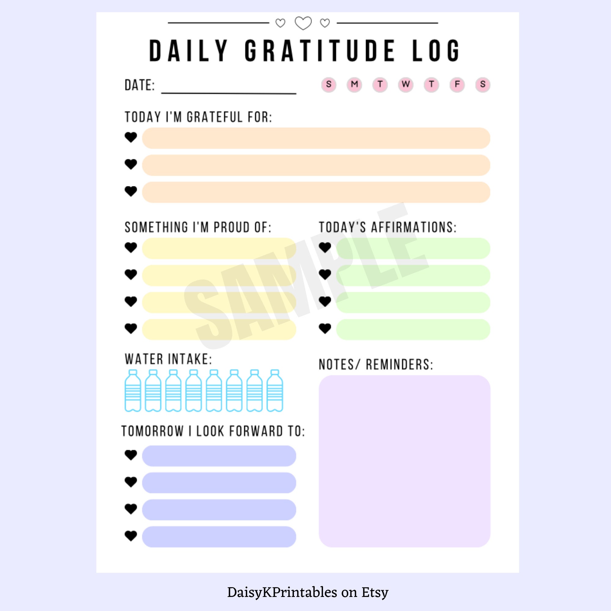 Daily Gratitude Log, Gratitude Journal Digital Download PDF ...