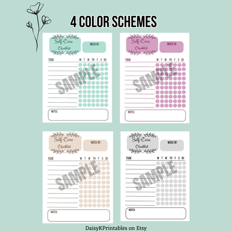 Self-care Checklist, Printable Digital PDF, Self-wellness Checklist ...