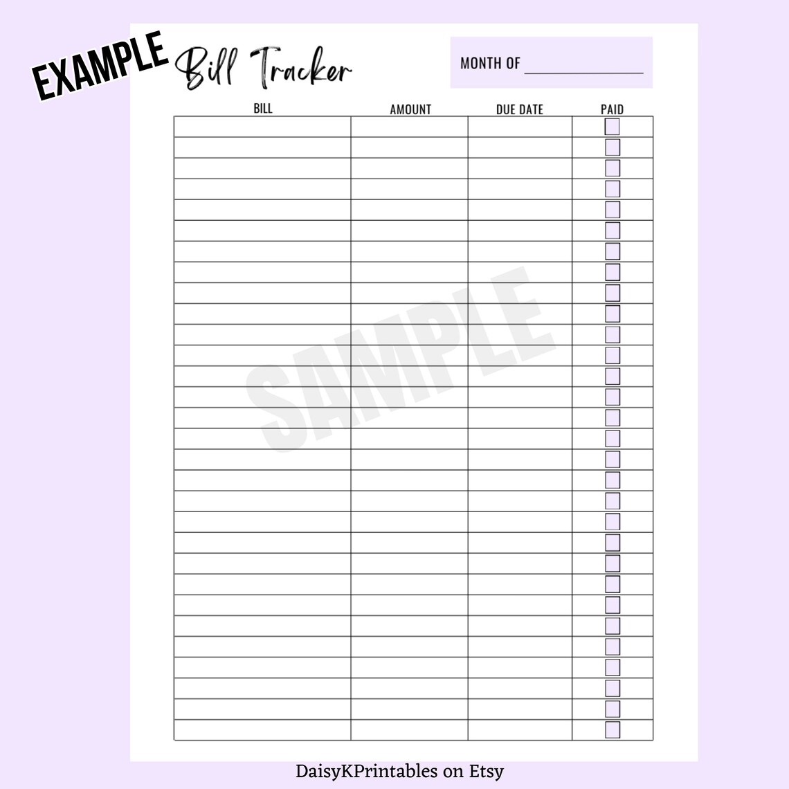 Bill Tracker Digital Download Printable PDF, Monthly Bill Payment ...