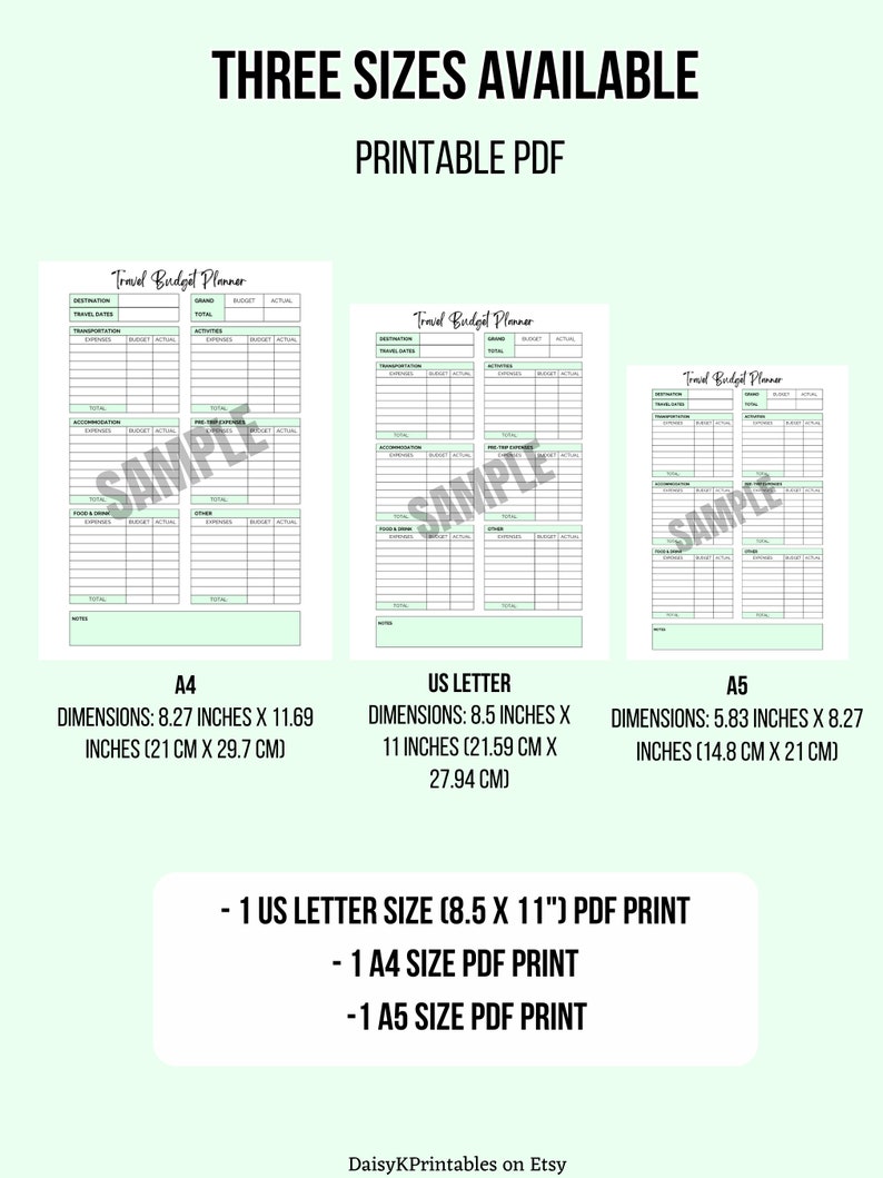 Travel Budget Planner Digital Download Printable PDF, Vacation Budget ...