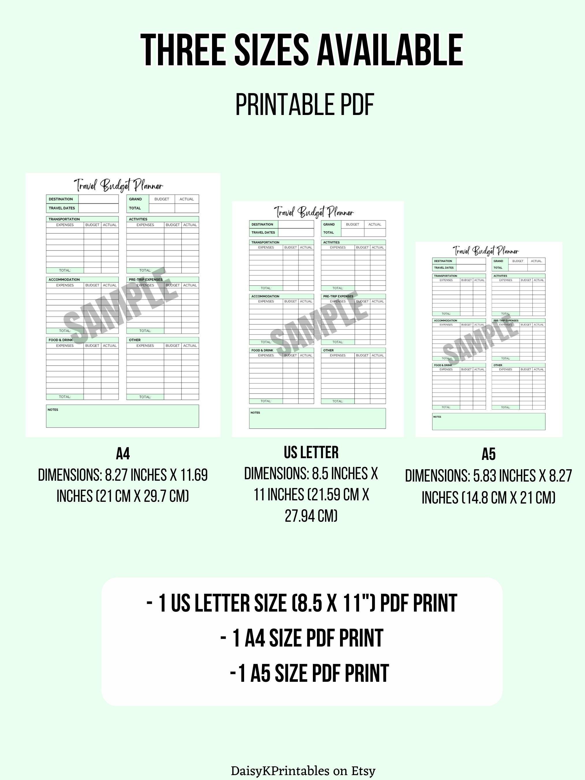 Travel Budget Planner Digital Download Printable PDF, Vacation Budget ...