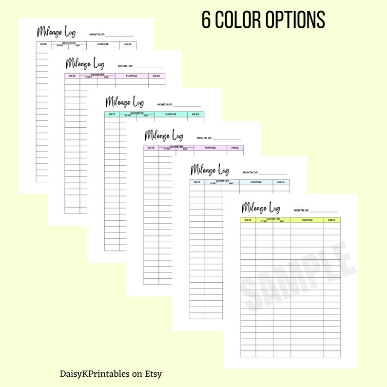 Mileage Log Digital Download PDF Printable, Work Trip Miles Tracker ...