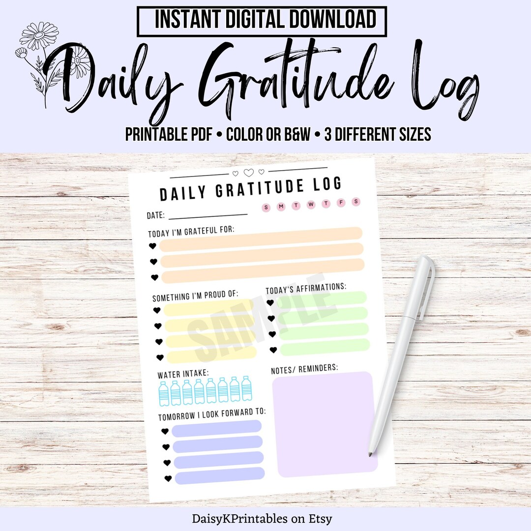 Daily Gratitude Log, Gratitude Journal Digital Download PDF ...