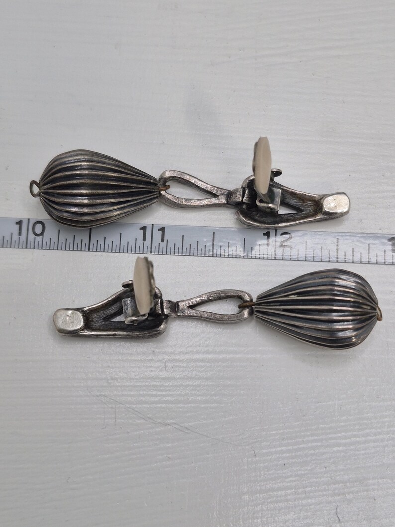 MCM Ribbed Silver Tone Dangle Drop Clip on Earrings - Etsy