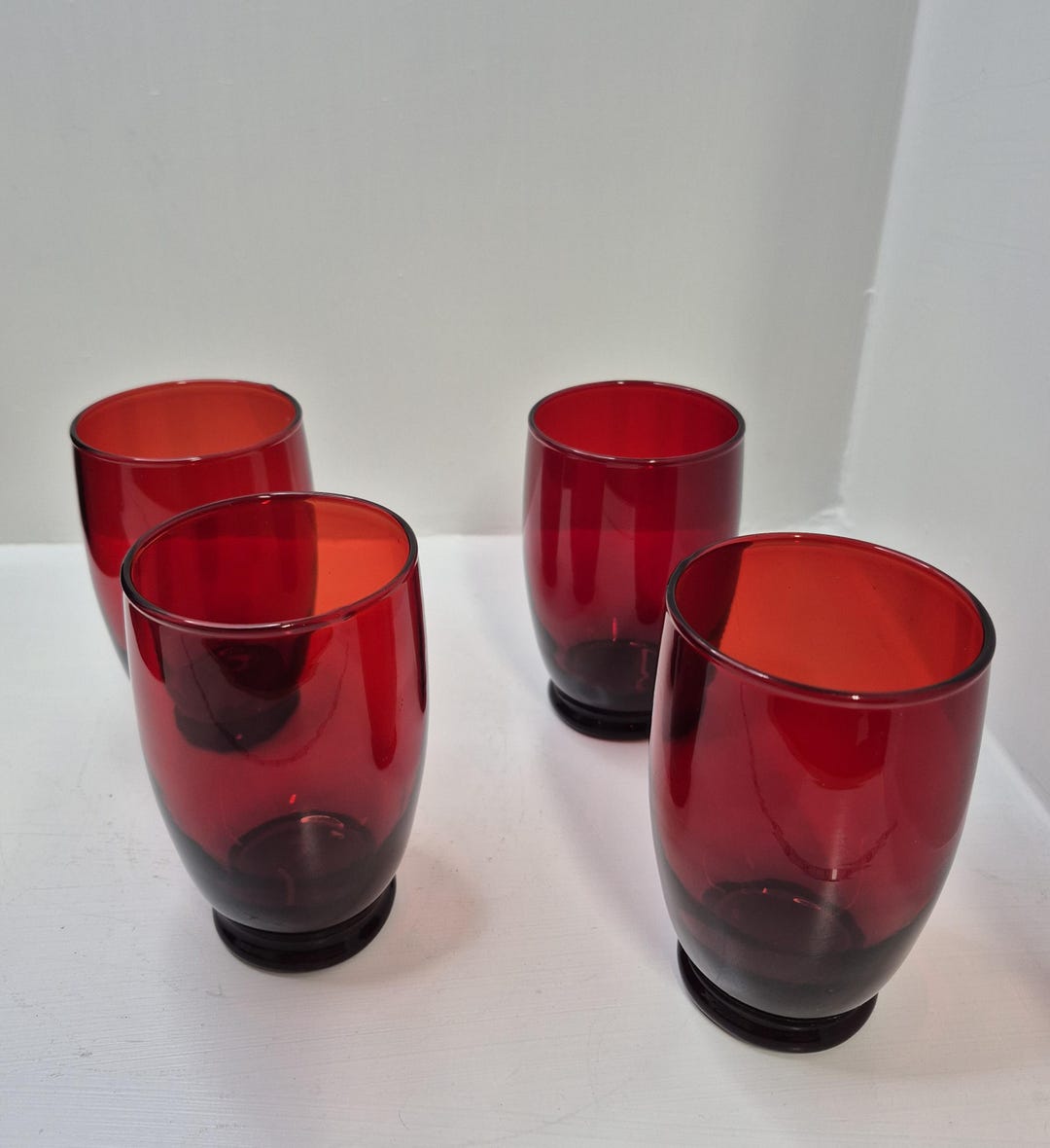 4 Anchor Hocking Ruby Water Glasses in Baltic Pattern - Etsy