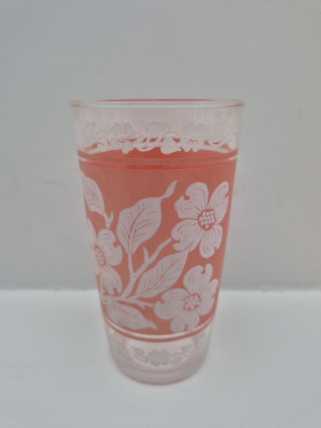 Vintage Hazel Atlas Peach/pink Cherry Blossoms 5” Drinking Glass - Etsy