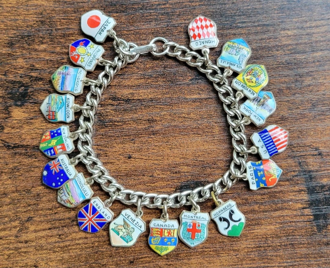 Vintage Sterling Silver and Enamel Travel Charm Bracelet Souvenir ...