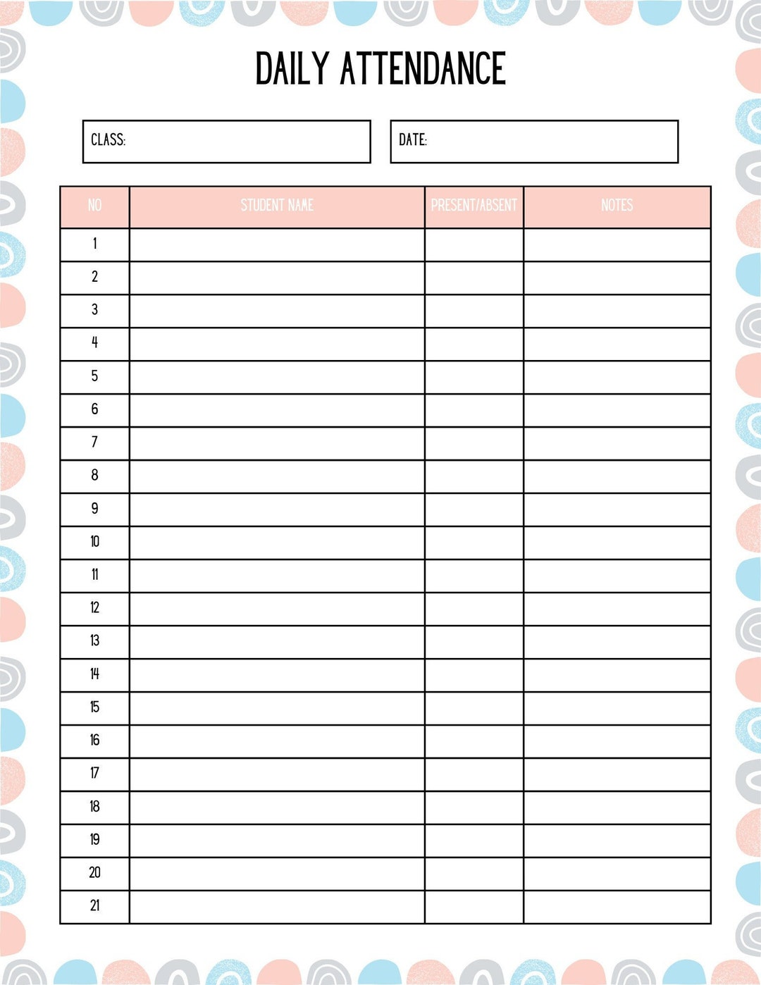 Pastel School Attendance Form - Etsy