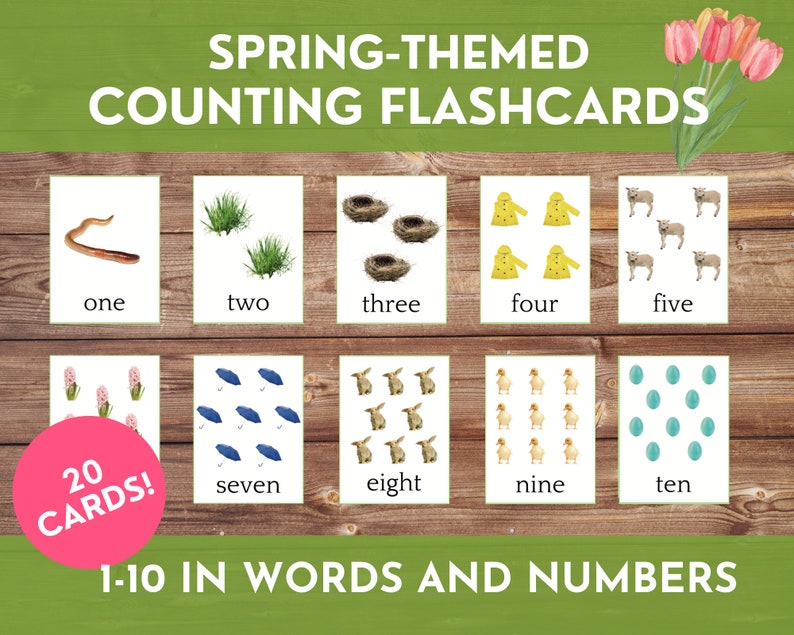 Printable Spring Flashcards Montessori Counting Flash Cards Spring Unit ...