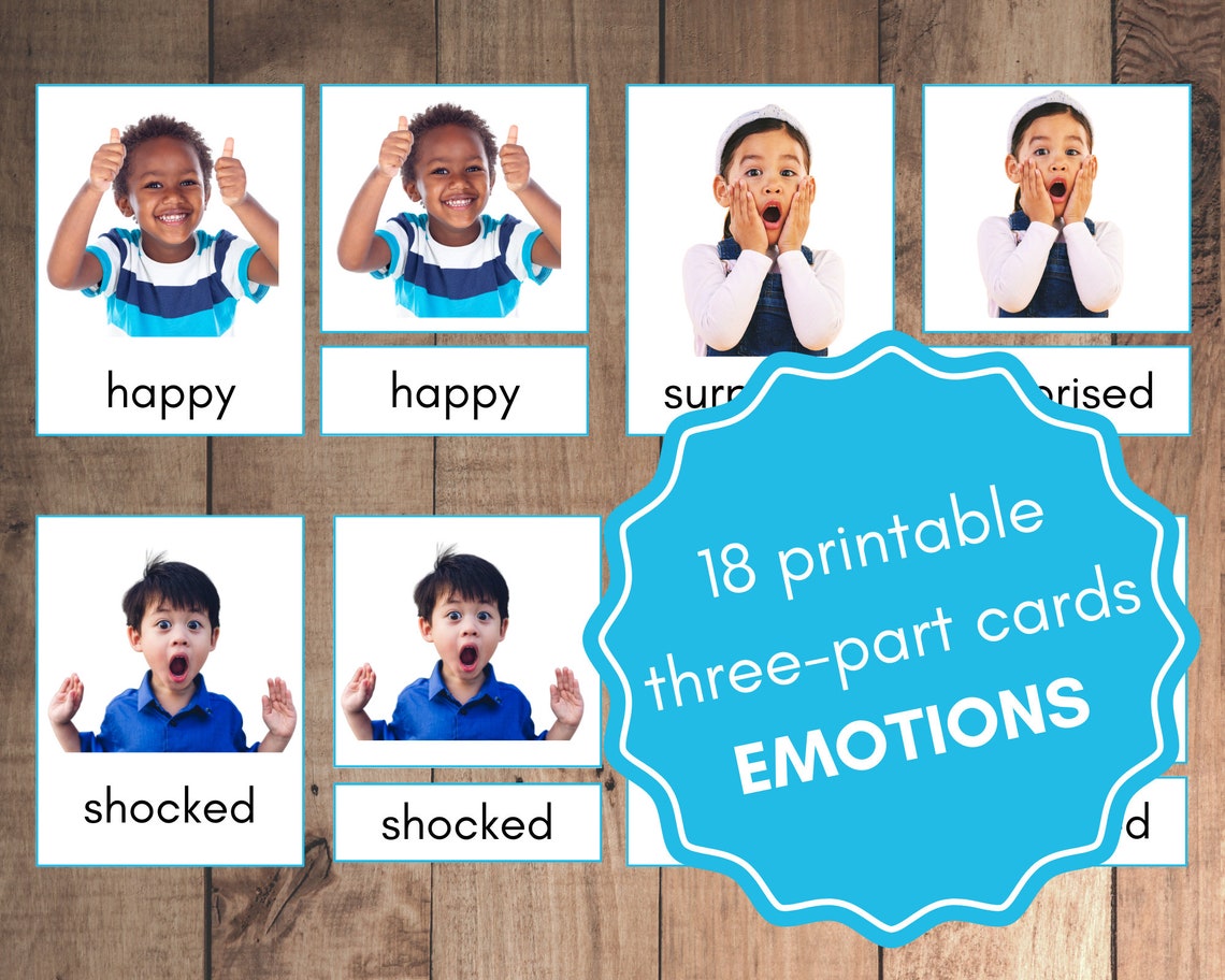 Three-part Cards Emotions Nomenclature Cards Real Pictures Printable ...