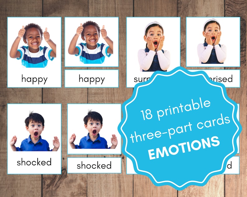 Three-part Cards Emotions Nomenclature Cards Real Pictures Printable ...