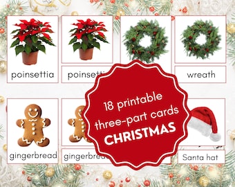Printable Christmas Three-part Cards: Holiday Montessori Activity (PDF ...