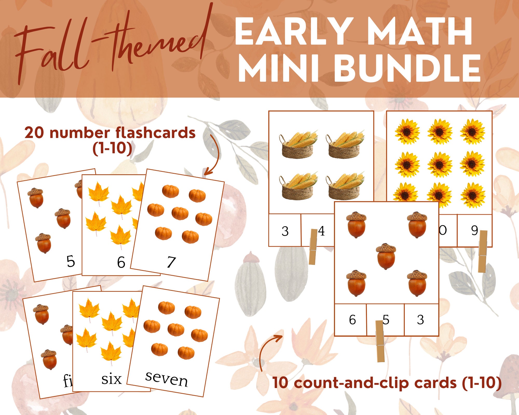 Printable Counting Bundle Count-and-clip Cards Number Flashcards ...