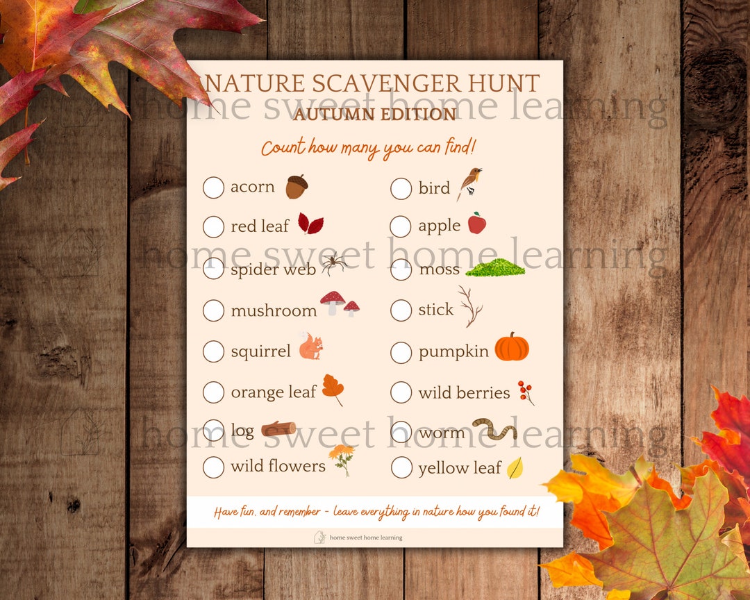 Printable Autumn Scavenger Hunt Fall Nature Scavenger Hunt Outdoor Fall ...