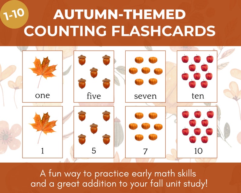 Printable Autumn Counting Flashcards: Montessori Math (PDF Download) - Etsy
