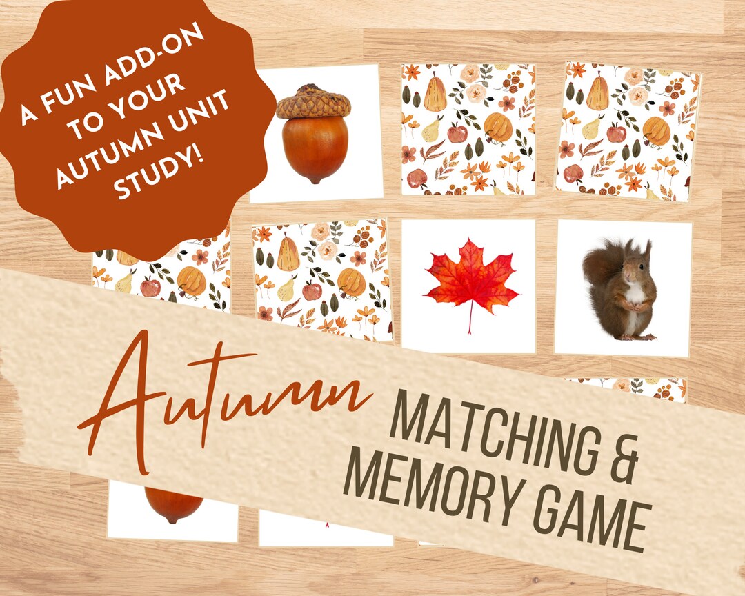 Printable Autumn Memory Game Fall Matching Game Real Images Montessori ...