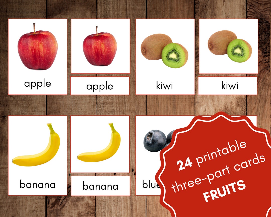 Printable Three-part Cards Fruit Real Pictures Montessori Nomenclature ...