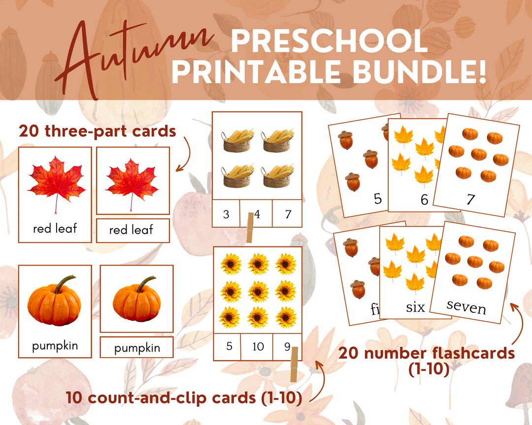 Printable Fall Homeschool Bundle Montessori Autumn Three-part Cards ...