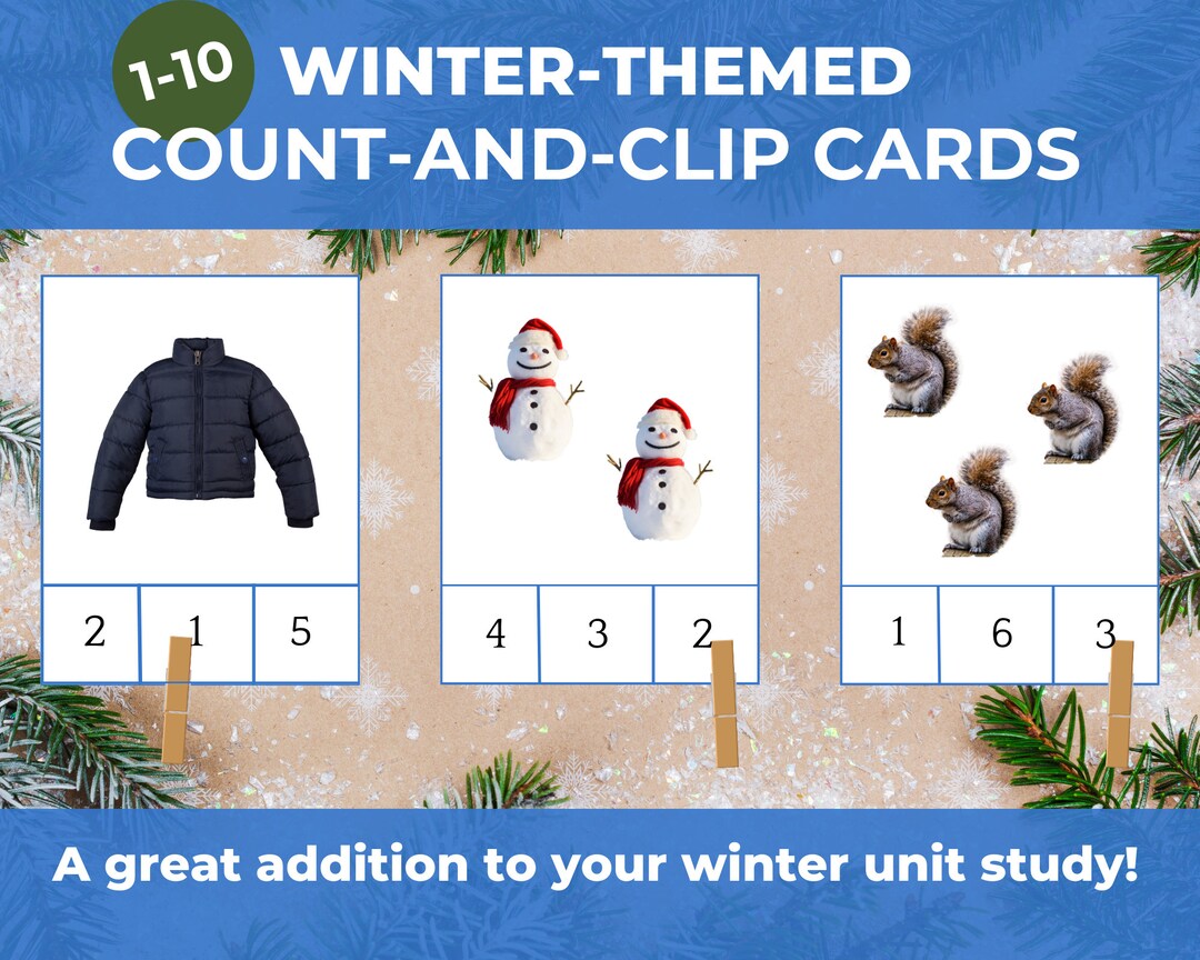 Winter Count and Clip Cards Montessori Winter Math Activity for ...