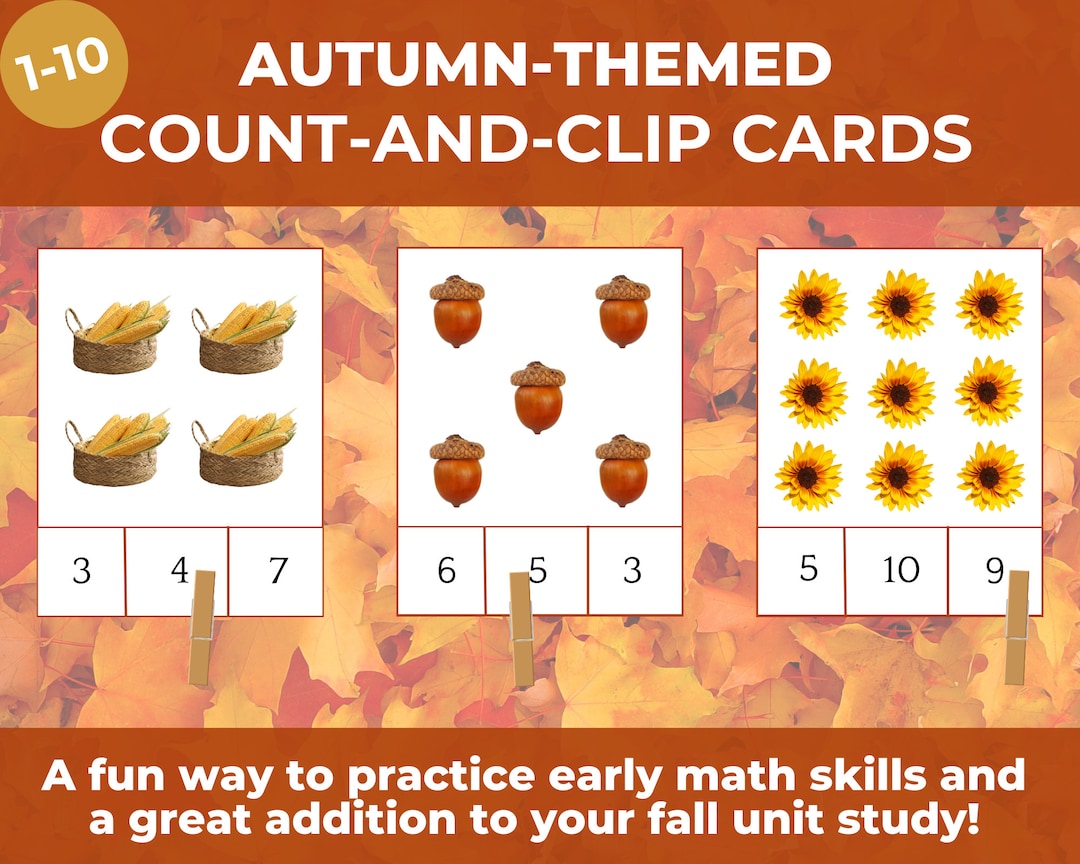 Autumn Count and Clip Cards Math Game for Toddlers and Pre-k Nature ...