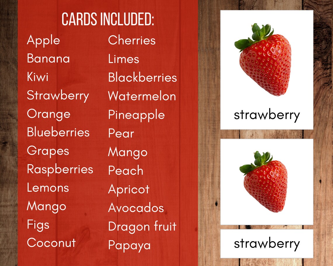 Printable Three-part Cards Fruit Real Pictures Montessori Nomenclature ...
