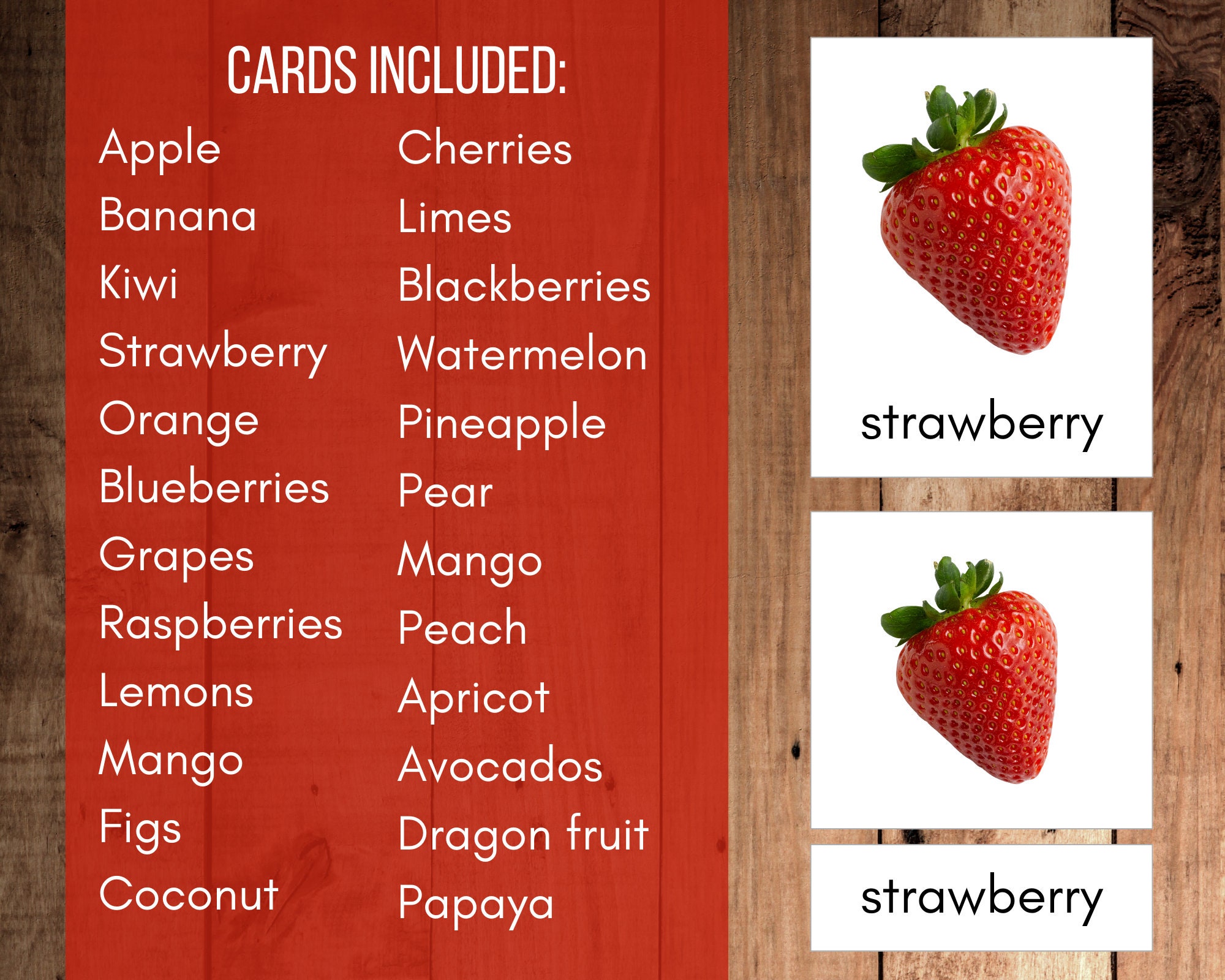 Printable Three-part Cards Fruit Real Pictures Montessori Nomenclature ...