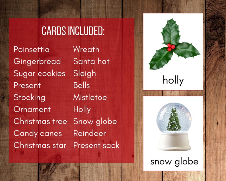 Printable Christmas Three-part Cards: Holiday Montessori Activity (PDF ...