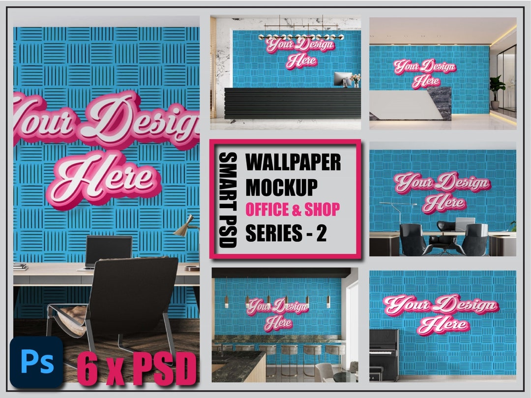 Wallpaper Mockup PSD Bundle 6 Smart Mockups of Office & Shop - Etsy