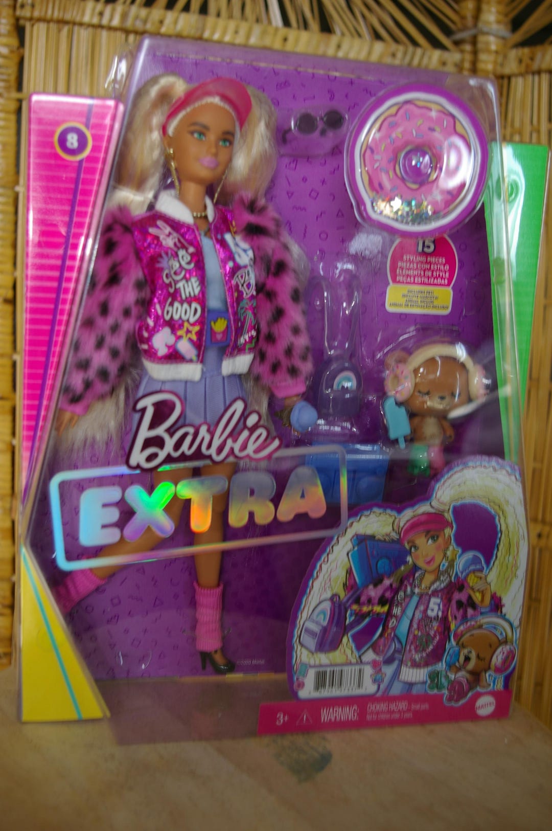 Barbie Extra Doll #8 in Varsity Jacket With Furry Arms & Pet Teddy Bear ...