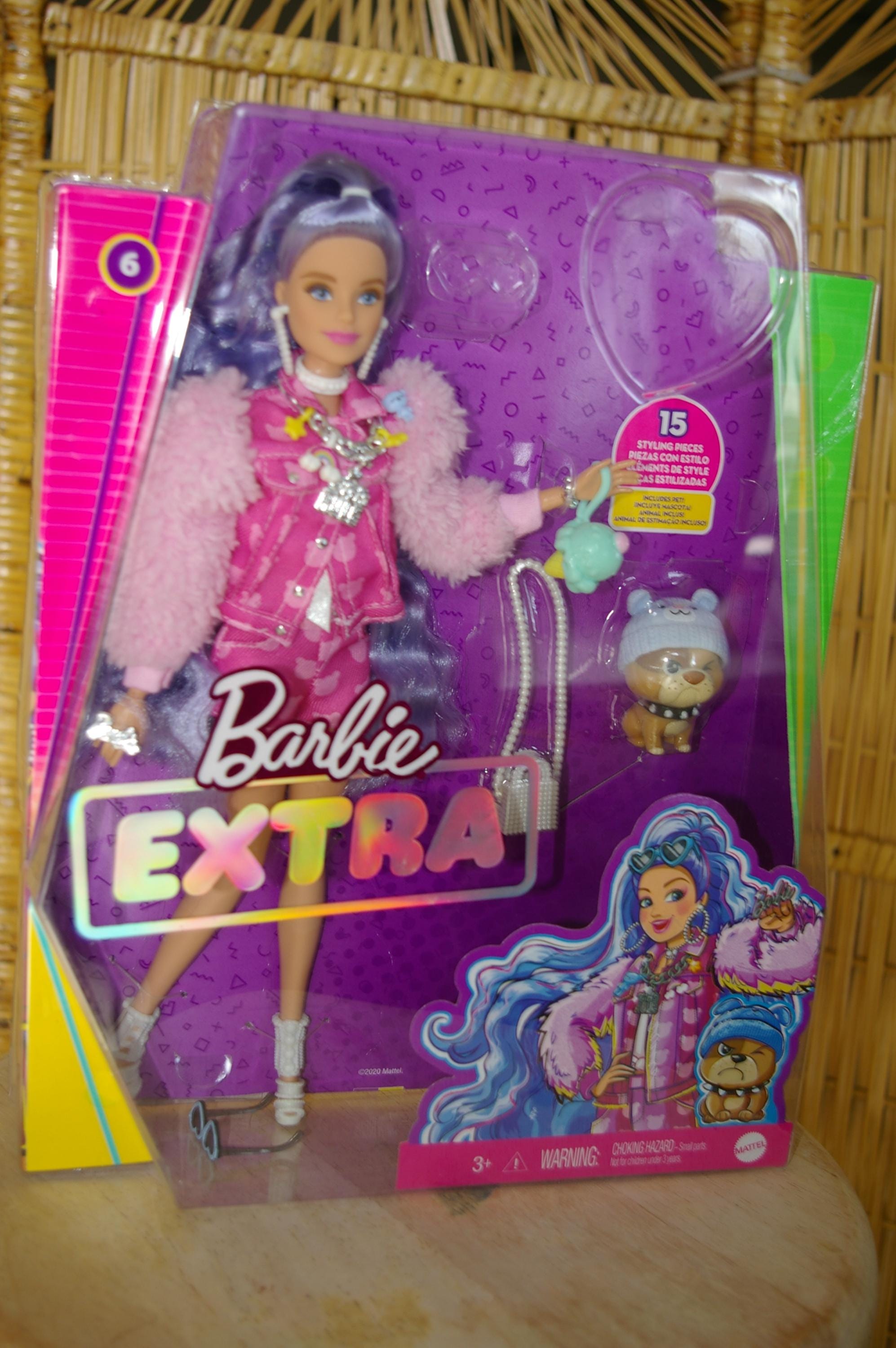 Barbie Extra Doll #6 Lavender Hair, Pink Denim Outfit W/bulldog for a ...