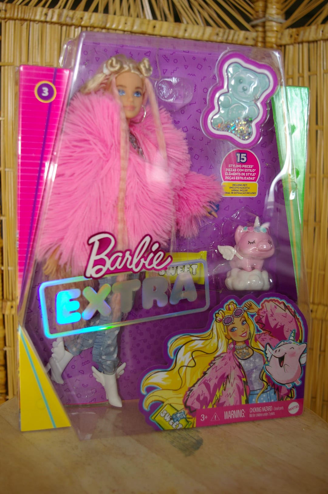 Barbie Extra Doll #3 Pink Coat, W/pet Unicorn Pig -included 15 ...