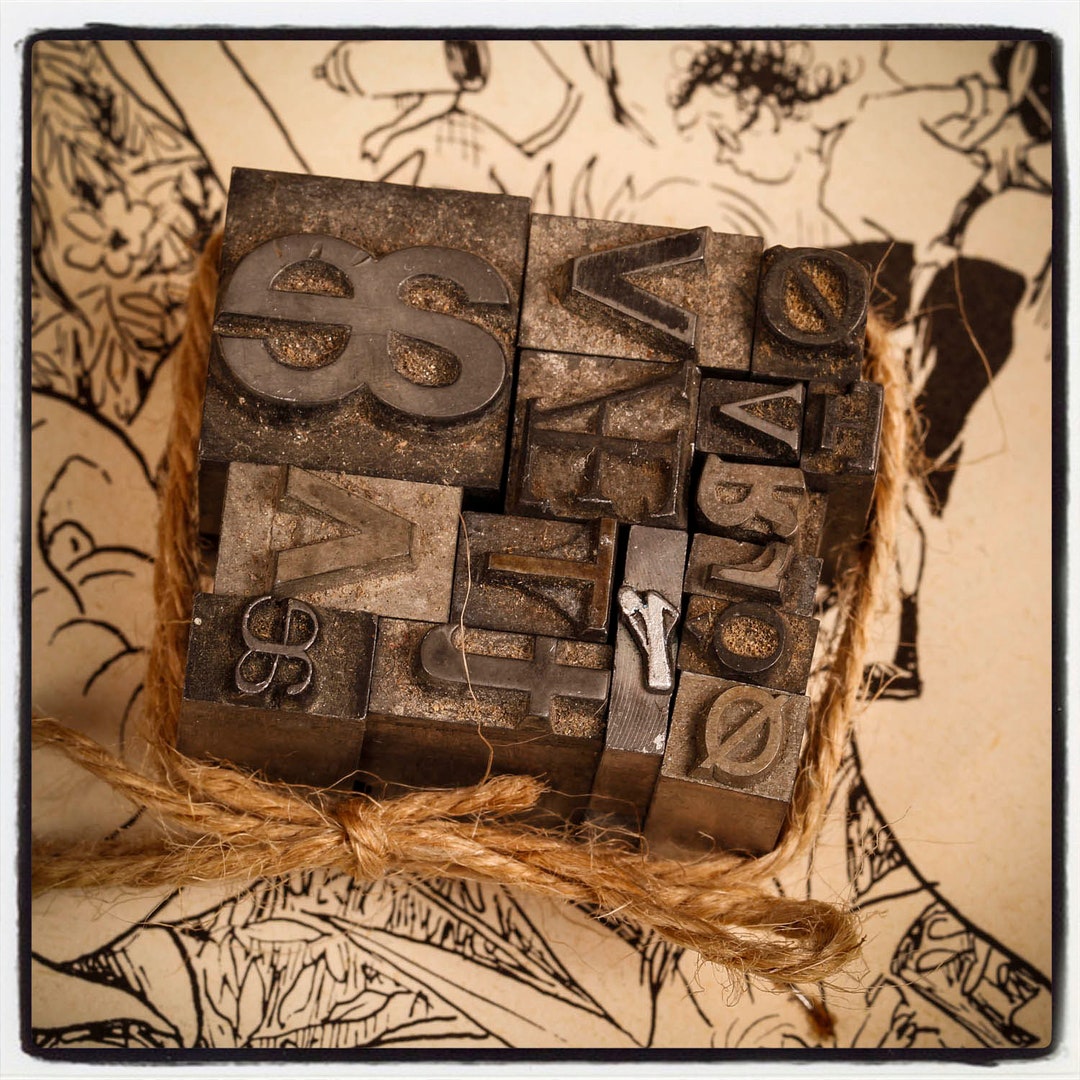 Set of ø,æ,t,v,r Antique Letterpress Letter Blocks, Vintage Printer ...