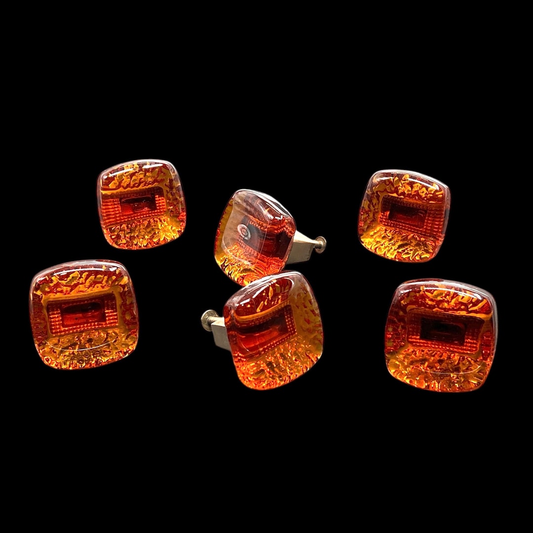 1960s Orange Colored Knobs by Miller Brother, Textured Glass and Brass ...