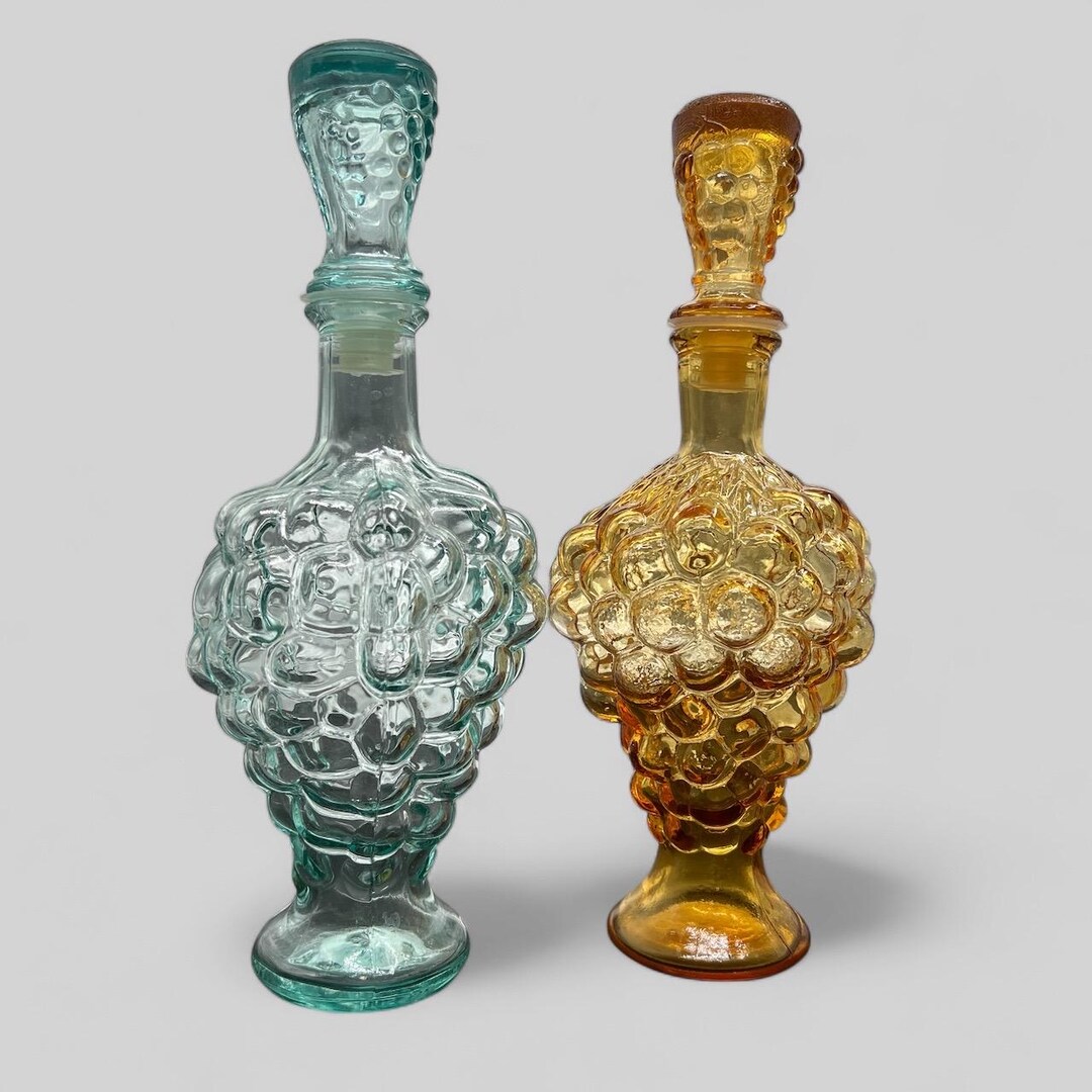 Vintage Yellow and Green Glass Grape Decanter Cluster Genie Bottle With ...