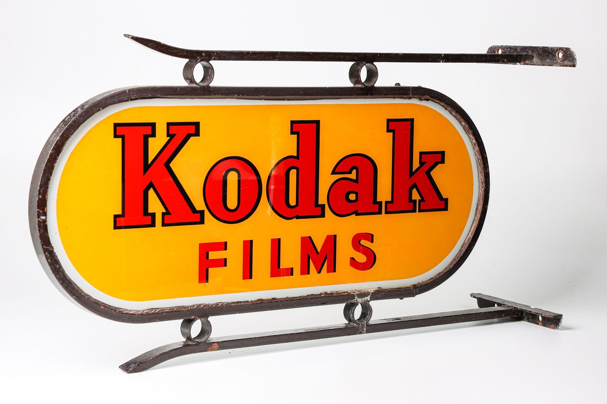 Kodak Films & Camera's, Double-sided Glass Sign, Mounted in Iron Frame ...