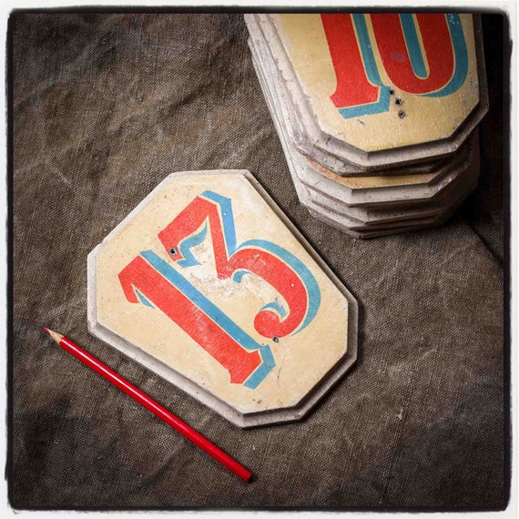 Antique carnival number, old charming hand painted wo… - Gem